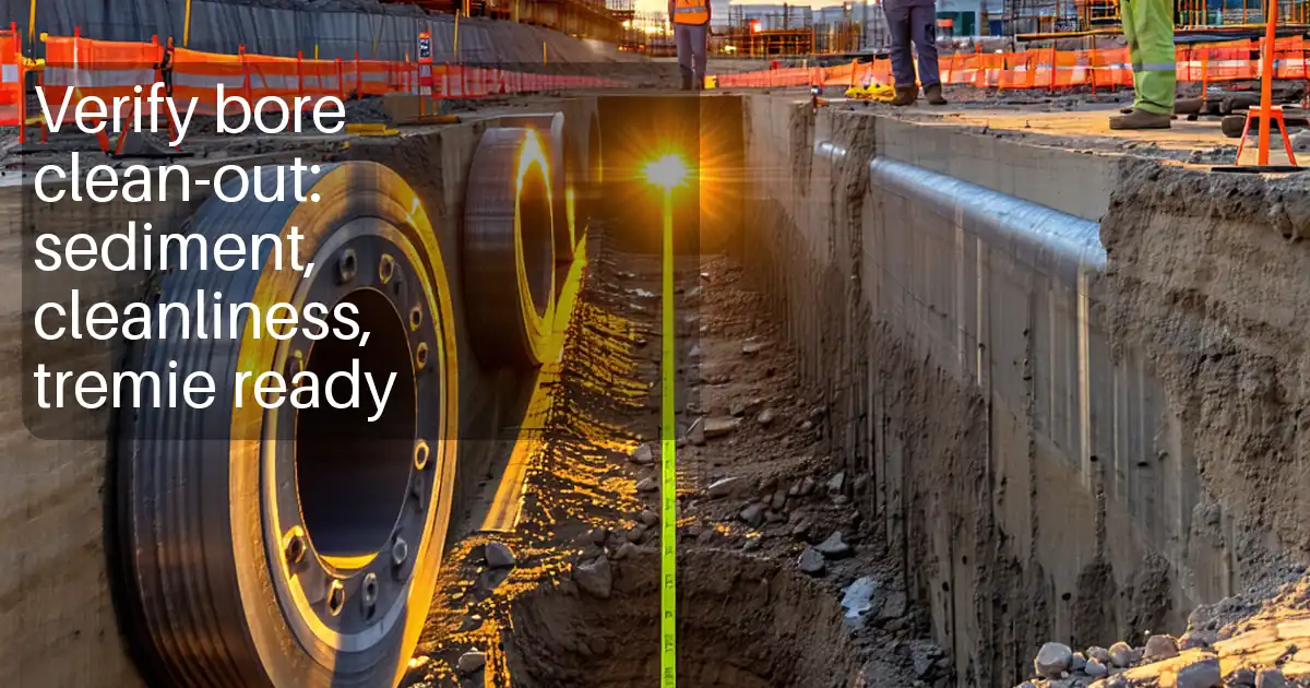 Verify bore clean-out: sediment, cleanliness, tremie ready
